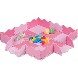 Puzzlematte 25-teilig, eva Schaumstoff, unbedenklich, 0,77 m², Spielmatte mit Rand, Kindermatte, rosa-pink - Relaxdays