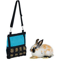 Relaxdays Heutasche für Kleintiere, aus Stoff, HxB 30 x 30 cm, für Kaninchen, Meerschweinchen, Hamster, blau/schwarz