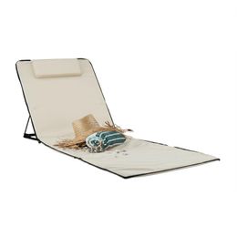 Strandmatte xxl, gepolsterte Sonnenliege mit Kopfkissen, verstellbare Strandliege inklusive Tragetasche, beige - Relaxdays