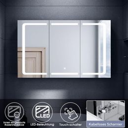 Sonni - led Spiegelschrank Badezimmerspiegel 3 türig Edelstah Spiegelschrank led mit Beleuchtung mit Touch Steckdose Badschrank Badspiegel