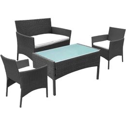 HENGDA Gartenmöbel 4tlg Poly Rattan Sitzgruppe Lounge Set für 4 Personen - Mit 2-er Sofa. Singlestühle. Tisch und Sitzkissen - Schwarz