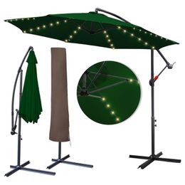 3m Sonnenschirm Gartenschirm mit led Solar & Schutzhülle Ampelschirm Pavillon Kurbelsonnenschirm Alu.Grün.3m - HENGDA