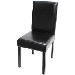 HHG - Esszimmerstuhl Littau, Küchenstuhl Stuhl, Leder schwarz, dunkle Beine - black