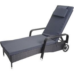 HHG Poly-Rattan Sonnenliege Cesena, Relaxliege Gartenliege Liege, Alu anthrazit, Kissen grau - black