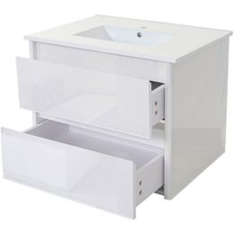 Waschbecken + Unterschrank HHG 627, Waschbecken Waschtisch Badezimmer, hochglanz 50x80cm weiß - white