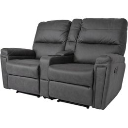 2er Kinosessel HHG 371, Relaxsessel Fernsehsessel Sofa, Nosagfederung Getränkehalter Fach Stoff/Textil dunkelgrau - grey