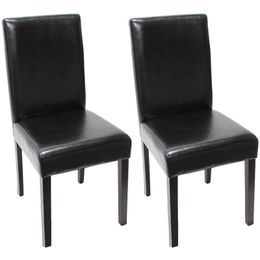 HHG 2er-Set Esszimmerstuhl Stuhl Küchenstuhl Littau Leder, schwarz, dunkle Beine - black