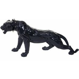 HHG Neuwertig] Deko Figur Panther 59cm, Polyresin Skulptur Leopard, In-/Outdoor schwarz hochglanz mit Halsband - black