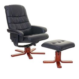 Relaxsessel HHG 320, Fernsehsessel Liegesessel TV-Sessel mit Hocker Kunstleder schwarz - black