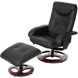 HHG - Relaxsessel 657, Fernsehsessel Sessel mit Hocker, Kunstleder schwarz - black