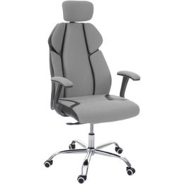 HHG - Bürostuhl 182, Schreibtischstuhl Drehstuhl Racing-Chair, Sliding-Funktion Stoff/Textil + Kunstleder grau/schwarz - grey