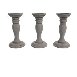 Neuwertig] 3er Set Kerzenständer HHG 447, Kerzenhalter, Shabby-Look Vintage Höhe 24cm grau - grey