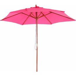 HHG Neuwertig] Sonnenschirm Lissabon, Gartenschirm Marktschirm, ø 3m Polyester/Holz pink - pink