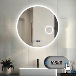 Led Spiegel Badspiegel mit Beleuchtung Badezimmer Spiegel Rund mit Beschlagfrei 3 Lichtfarbe dimmbar 3000k-6000k Wandspiegel mit Touchschalter