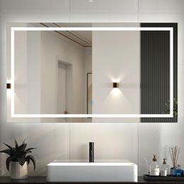 Duschparadies-de - led Spiegel Badspiegel mit Beleuchtung Badezimmerspiegel mit Beschlagfrei Kaltweiß 6000k Wandspiegel mit Touchschalter Horizontale