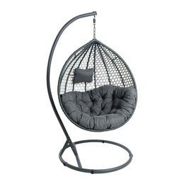 EstexoH&G Hängestuhl Hängekorb Polyrattan xxl Hängesessel mit Gestell Sitzkissen Anthrazit