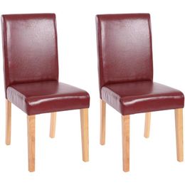 HHG 2er-Set Esszimmerstuhl Stuhl Küchenstuhl Littau Kunstleder, rot-braun, helle Beine - red