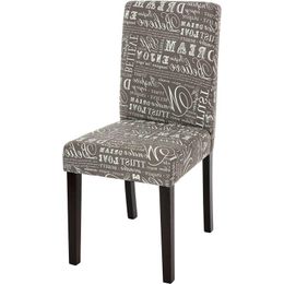 HHG - Esszimmerstuhl Littau, Küchenstuhl Stuhl, Stoff/Textil Schriftzug grau, dunkle Beine - grey