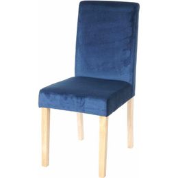 HHG Esszimmerstuhl Littau, Stuhl Küchenstuhl, Samt petrol-blau, helle Beine - blue