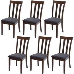 6er-Set Esszimmerstuhl HHG 525, Küchenstuhl Stuhl, Stoff/Textil Massiv-Holz dunkles Gestell, dunkelgrau - grey