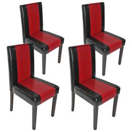 HHG 4er-Set Esszimmerstuhl Stuhl Küchenstuhl Littau Kunstleder, schwarz-rot, dunkle Beine - black