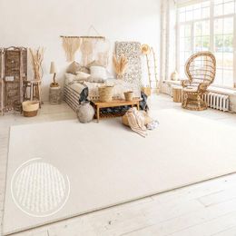 Teppich Wohnzimmer Kurzflor Skandinavisches Boho Muster Moderne Einfarbige Deko 160x220 cm, Creme - Paco Home