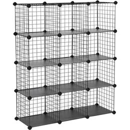 Songmics - Steckregal aus Drahtgitter Regalsystem Standschrank 12 Fächer Aufbewahrung Schrank gratis Gummihammer 93 x 31 x 123 cm Schwarz LPI34H