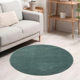 Teppich rund Wohnzimmer Kurzflor Einfarbig für Schlafzimmer kinderzimmer weich Rund,Turkis, 160 cm Round