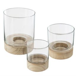 Atmosphera - Teelichthalter-Set ete, Glas, mit Holzuntersetzern, 3 Stück