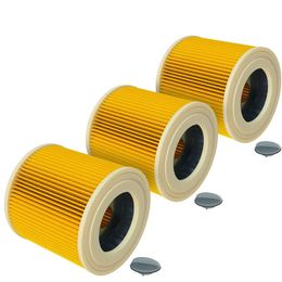vhbw - 3x Faltenfilter kompatibel mit Kärcher wd 2.500 m, wd 2 Cartridge Filter, wd 2 Home Staubsauger - Filter, Patronenfilter, gelb