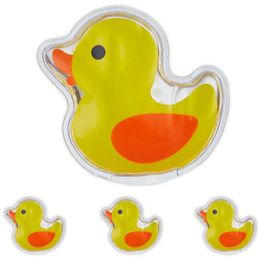 Relaxdays - Kühlpads Kinder, 4er Set, Kalt Warm Kompresse, Ente, h x b: 9,5 x 10,5 cm, Kühlkissen Gel, Mini Kühlpack, gelb