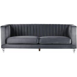 Beliani 3-Sitzer Sofa Dunkelgrau Samtstoff mit Steppung Hohen Armlehnen Transparenen Acryl-Füßen Dicken Sitzkissen Modern Glam Wohnzimmer Ausstattung - Grau