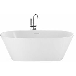 Beliani Freistehende Badewanne Weiß Acryl Oval 160 x 80 cm Modern - Silber