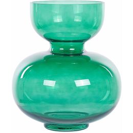 Beliani Blumenvase Grün Glas 27 cm Bauchig mit Schmalem Hals Modern Tischdeko Wohnaccessoires Deko Glasvase für Wohnzimmer Esstisch Flur - Grün