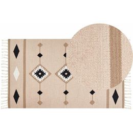 Beliani Kelim-Teppich Mehrfarbig Baumwolle 80 x 150 cm mit Fransen Geometrischem Muster Handgewebt Zweiseitig Läufer Modern Wohnzimmer Schlafzimmer - Bunt