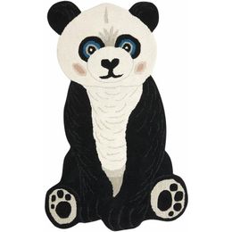 Beliani Teppich Schwarz und Weiß Wolle Tiermotiv 100 x 160 cm Panda Design Handgetuftet Modern Kurzhaar Kinderzimmer Schlafzimmer Deko Accessoires - Schwarz