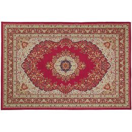 Beliani - Teppich Rot Beige Polyester 160 x 230 cm Kurzflor Orientalischer Look Bedruckt Rechteckig - Weiß
