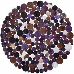 Beliani - Teppich Braun Violett Schwarz Echtleder 140 x 140 cm Kurzflor Kreise Handgefertigt Rund - Schwarz