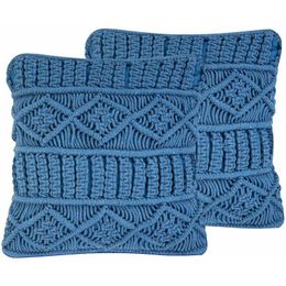 Beliani - Dekokissen 2er Set Blau Baumwolle 45 x 45 cm Strickmuster Boho-Stil Wohnzimmer Salon Schlafzimmer