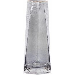 Beliani Blumenvase Grau Glas 27 cm Hohe Form mit Goldrand Breiter Öffnung Modern Tischdeko Wohnaccessoires Deko Glasvase für Wohnzimmer Esstisch Flur