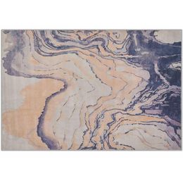 Beliani - Teppich Beige mit Blau Polyester 160 x 230 cm Kurzflor Aquarell Muster Bedruckt Rechteckig - Weiß