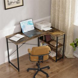 WOLTU Schreibtisch Eckschreibtisch Computertisch L-förmiger Arbeitstisch aus Holz und Stahl pc Tisch Bürotisch mit Ablage 120x71.5x74cm, Schmutzig