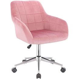 WOLTU - Bürohocker Rollhocker mit Rückenlehne und Armlehnen aus Samt rosa - rosa