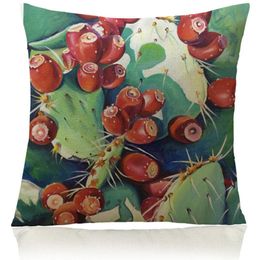 Kaktus-Blumen-Kissenbezug Baumwoll-Leinen-Kissenbezug dekorativer Stuhl quadratischer Sitz 43 x 43 cm Zuhause Wohnzimmer (1)