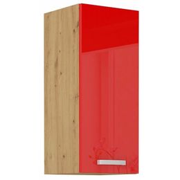 Küchen Preisbombe - Hängeschrank 30 cm Eiche Artisan + Rot Hochglanz Küchenzeile Küchenblock Küche