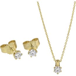 VANDENBERG Damen Diamant-Schmuck-Set mit Halskette und Ohrstecker, 585er Gold 3 Diamanten, zus. ca. 0,30 Karat, gold