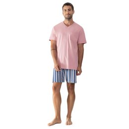 Mey Summery Stripes Shorty, Baumwolle, V-Aussschnitt, für Herren, pink, 50