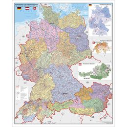 Stiefel Wandkarte Großformat Deutschland, Österreich und Schweiz, Postleitzahlen- und Organisationskarte, ohne Metallstäbe, Karte (im Sinne von Landkarte)
