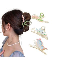 FIDDY Haarclip 3 Stück Blumen Metall Haarspangen für Damen – Große Haarkrallen Clips