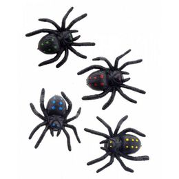 Horror-Shop Dekoobjekt 4 Stück Schwarze Spinnen mit Saugnapf Funktion als